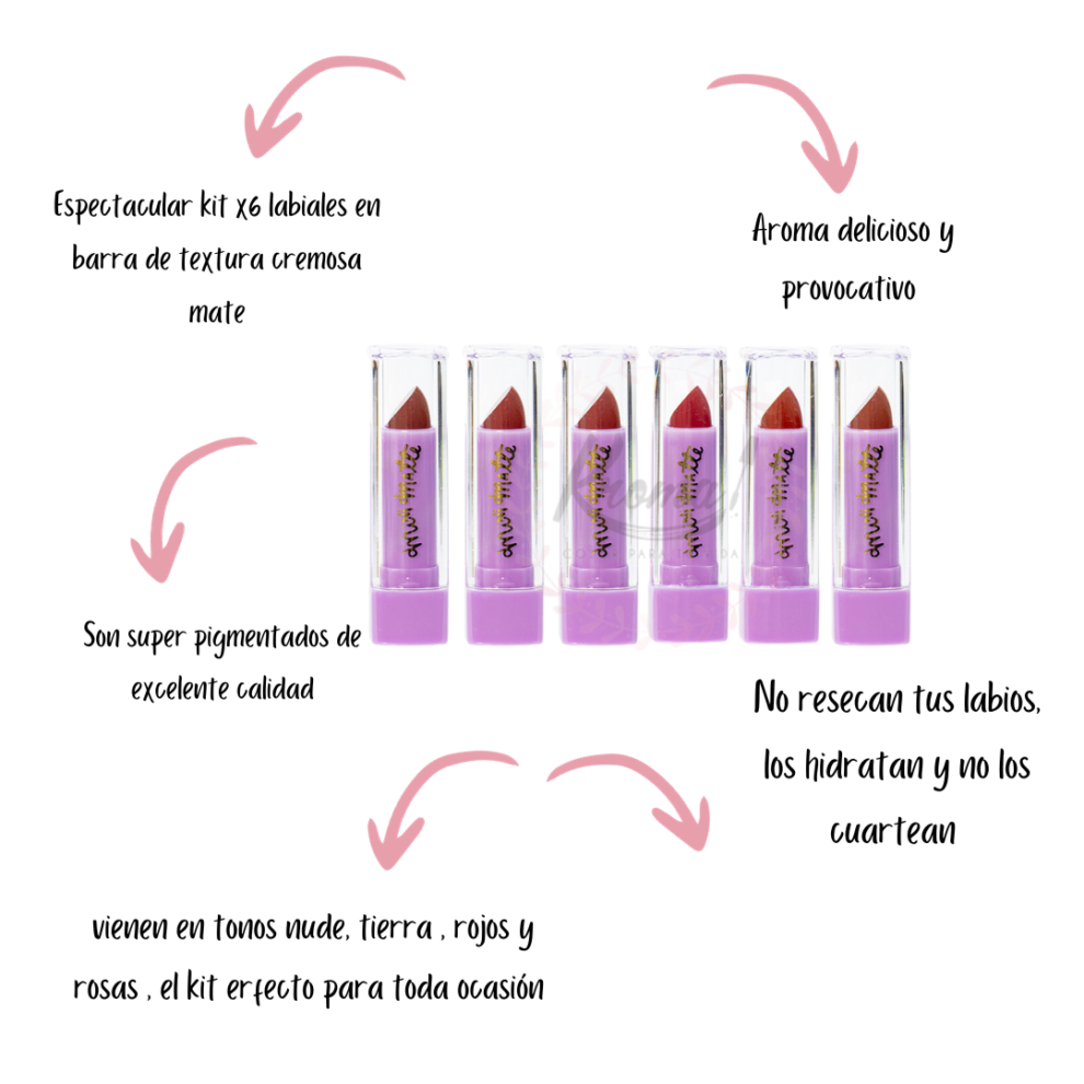 kit x6 mini labiales mate Trendy - Kroma Space