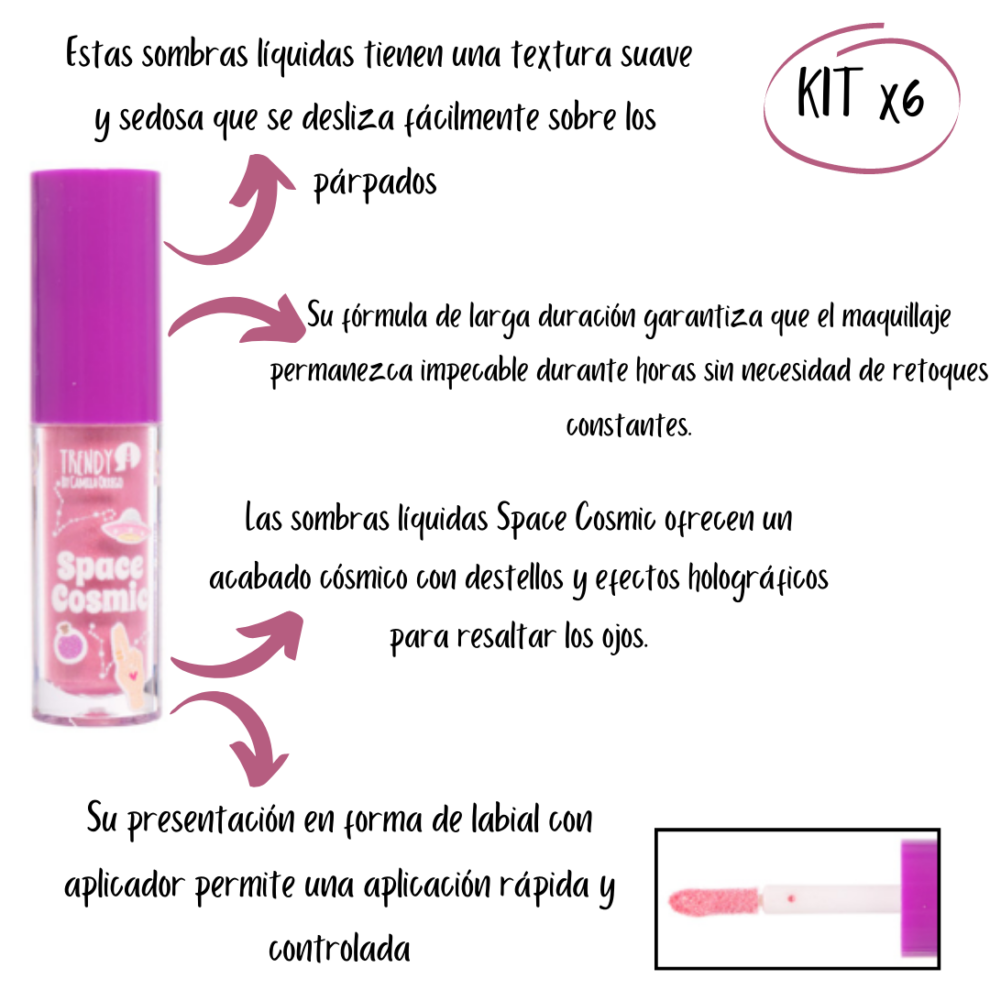 Kit x6 sombras líquidas space cosmic Trendy - Kroma Space