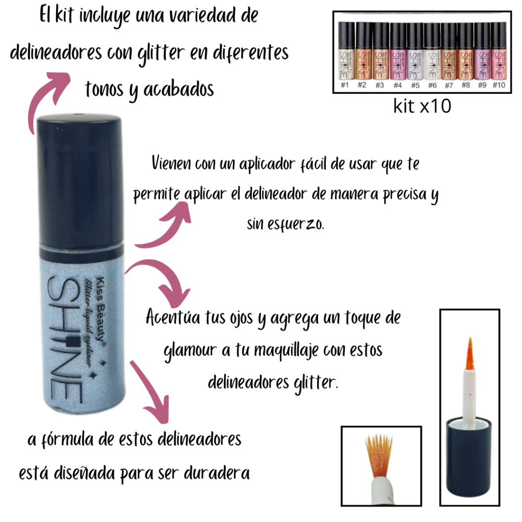 Kit x10 Delineadores Glitter metalizados para ojos - Kroma Space