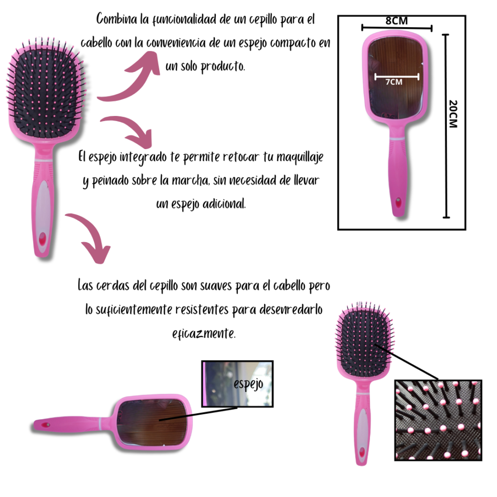Cepillo plano para cabello con Espejo - Kroma Space